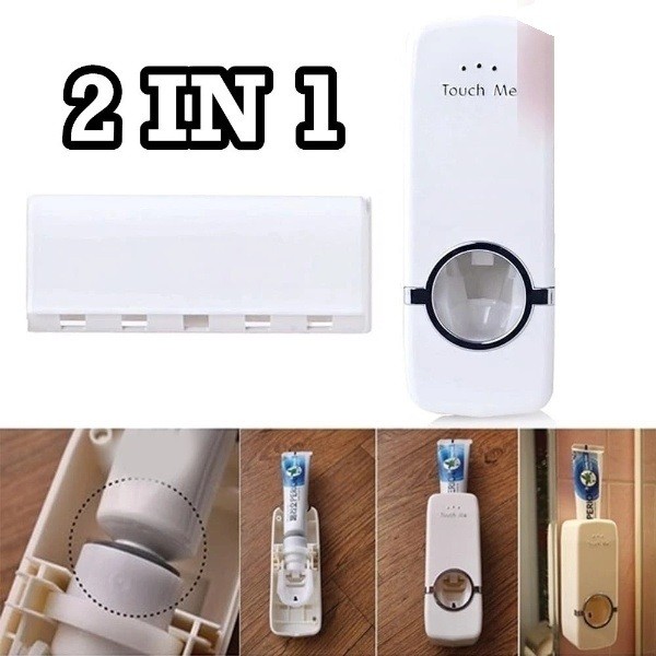 [2 IN 1] Toothpaste Squeezer Dispenser Tooth Brush Holder Bathroom Rack ...
