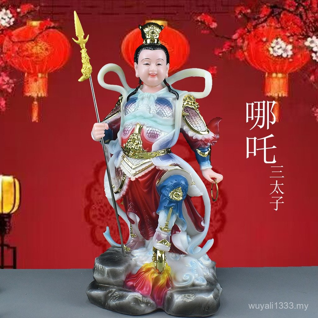 Gaya Baru Han White Jade Nezha Patung Dewa Putera Ketiga Altar Tengah ...