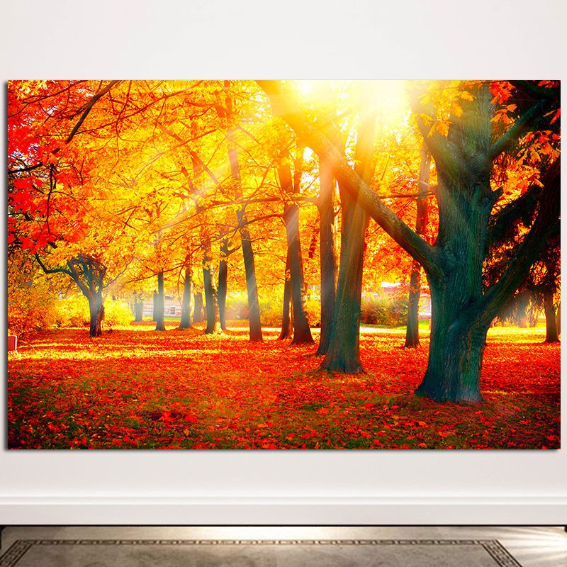 Red Maple Tree Gold at All Ground Red Maple Leaves Landscape Painting ...