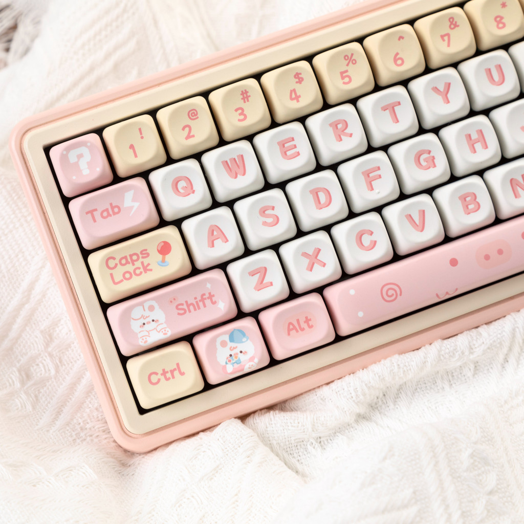 Pink Rabbit Keycap PBT Material DYE-SUB MOA Profile Cute Pig Theme 130 ...