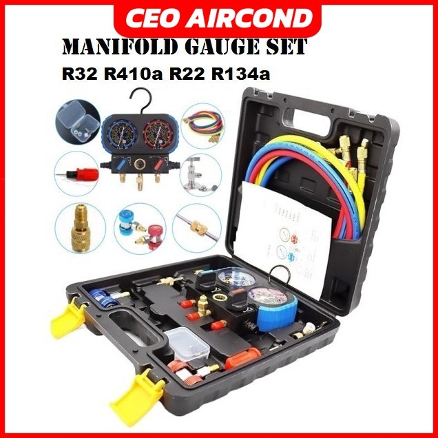 CEOapt ALL IN 1 Premium Manifold Gauge Set R410a R134a R32 R22 Gas Meter Aircond Rumah Kereta ...