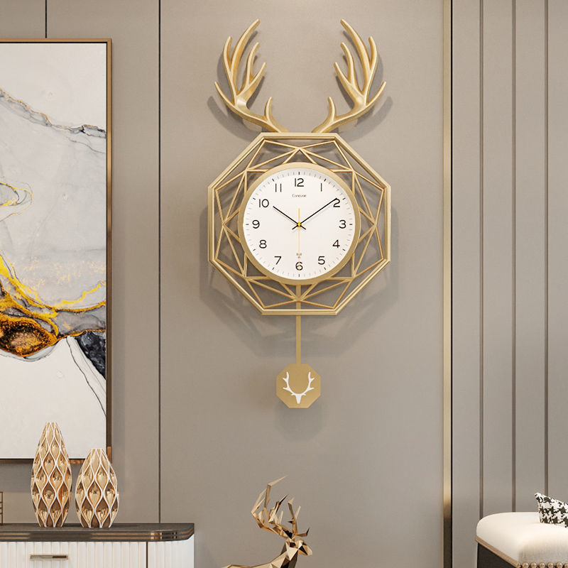 JAM DINDING BESAR RUANG TAMU CREATIVE DEER HEAD NORDIC WALL CLOCK ...