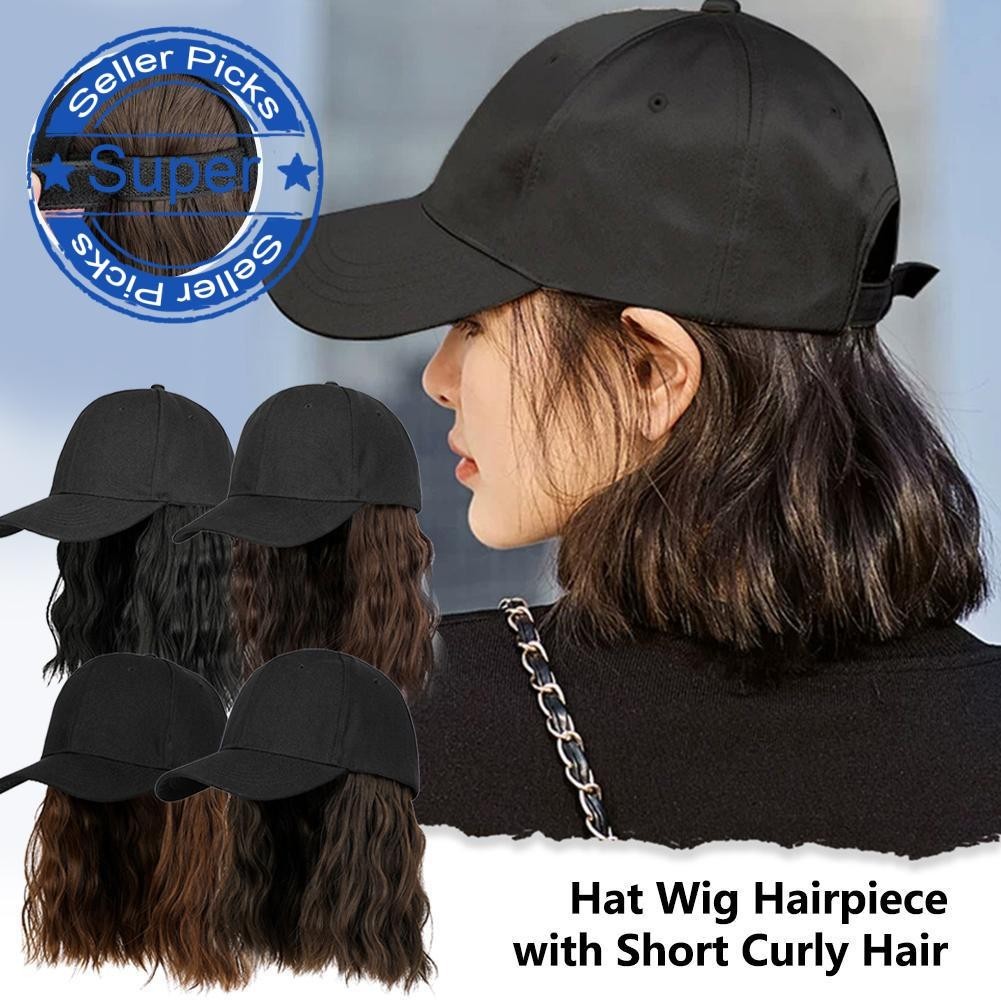 Curly Wig Baseball Cap With Short Hair Wig Women Adjustable Hair Wig ...