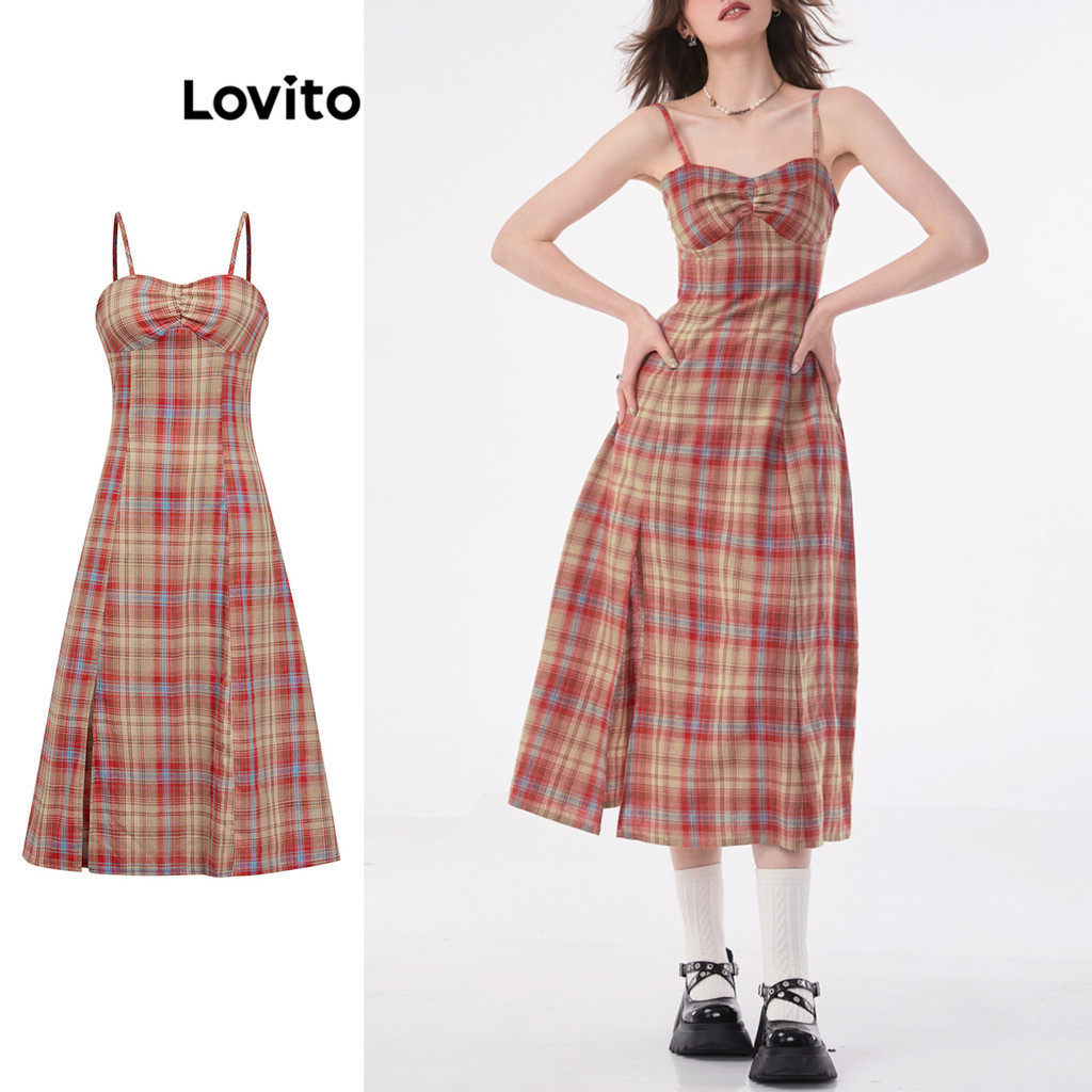Lovito Boho Gingham Pattern Dress for Women L85AD150 Lovito Gaun Pola ...