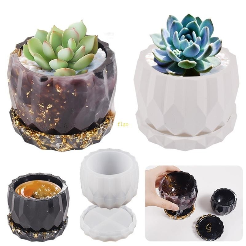 flgo Succulents Flower Pot Resin Silicone Mold DIY Garden Concrete Pen ...