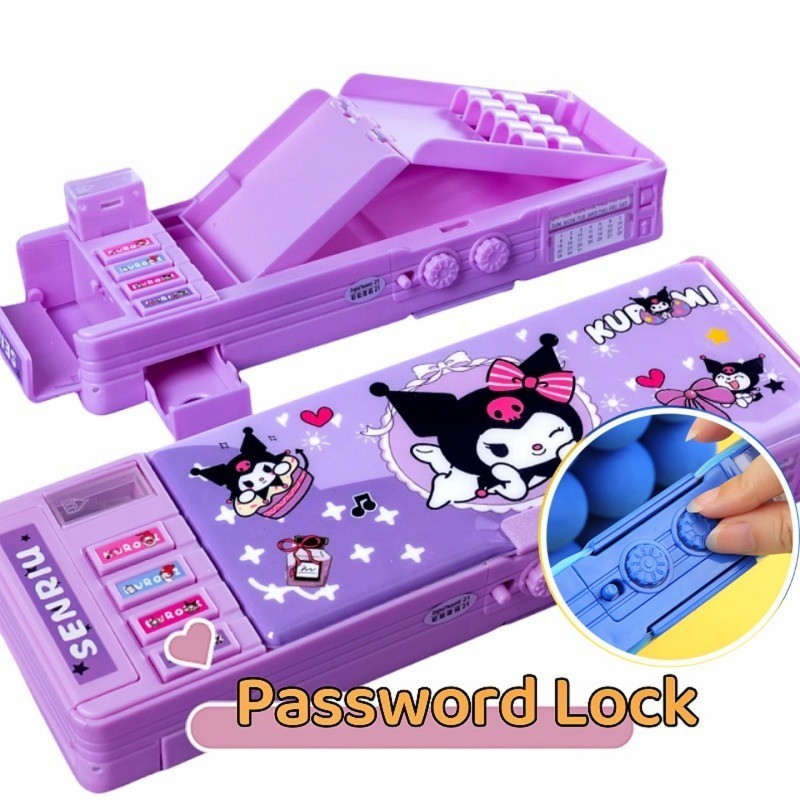 New Sanrio Password Lock Stationery Box Kuromi Melody Multi Functional ...