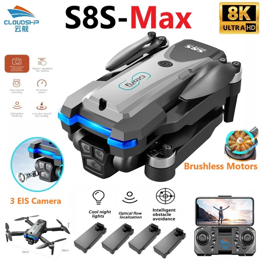 New Arrival S8S Max RC Mini Drone 8K 2.4G WIFI Optical Stream 3 HD ...