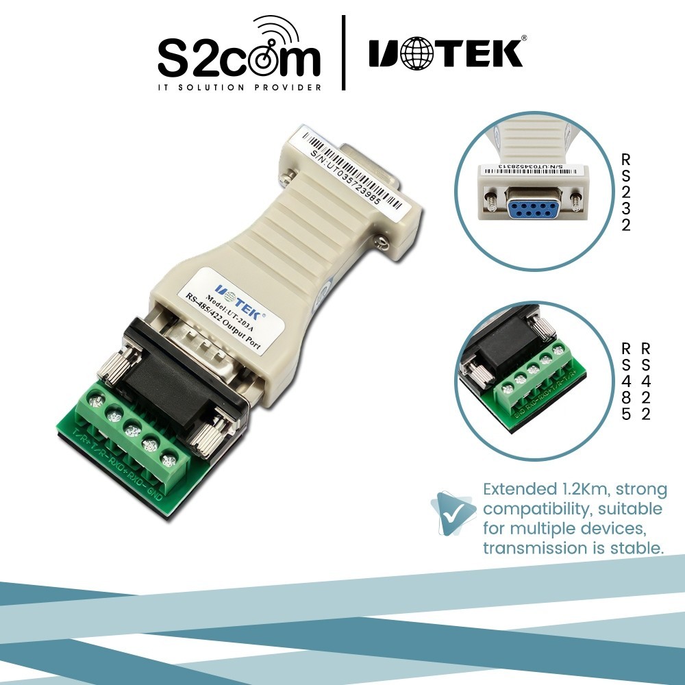 Utek RS232 DB9 (Female) Port To RS422/485 DB9 (Male) Serial Converter ...