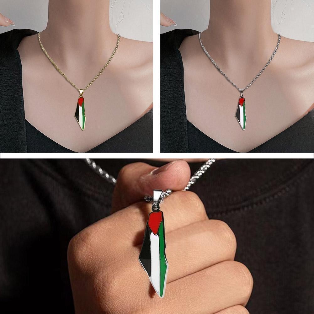 Palestine Map Pendant Necklace Country Geography Stainless Steel Chain ...