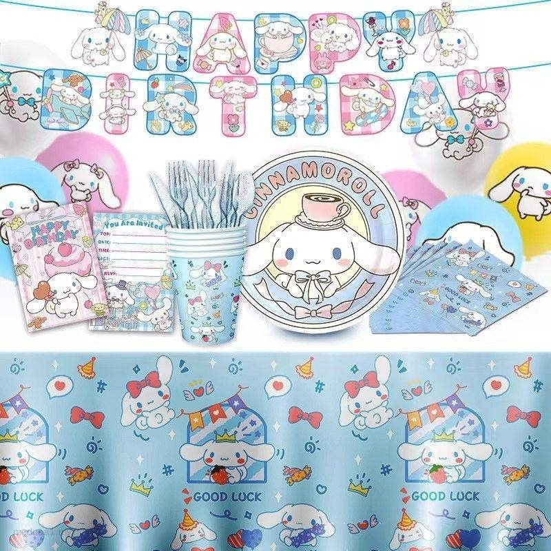 Cinnamoroll Theme Disposable Tableware Set Plates Paper Cup Cake Topper ...