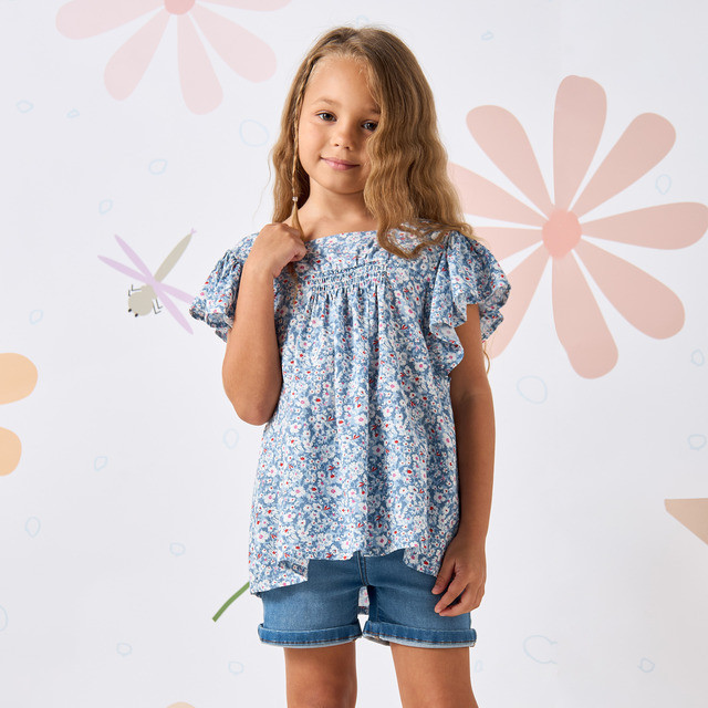 All-Over Print Ruffle Sleeves Top | Shopee Malaysia