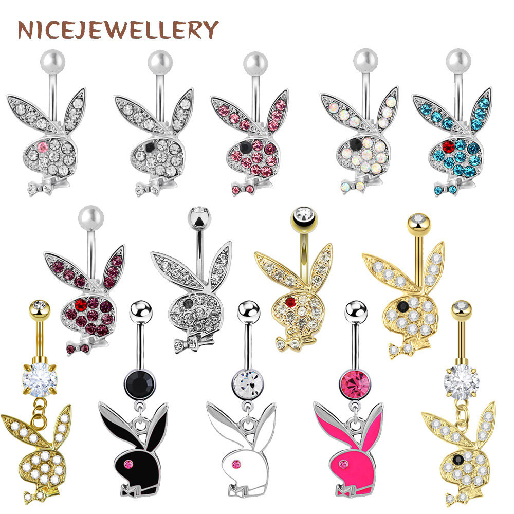 Little Rabbit Crystal Belly Navel Rings Anti Allergy Pendant ...