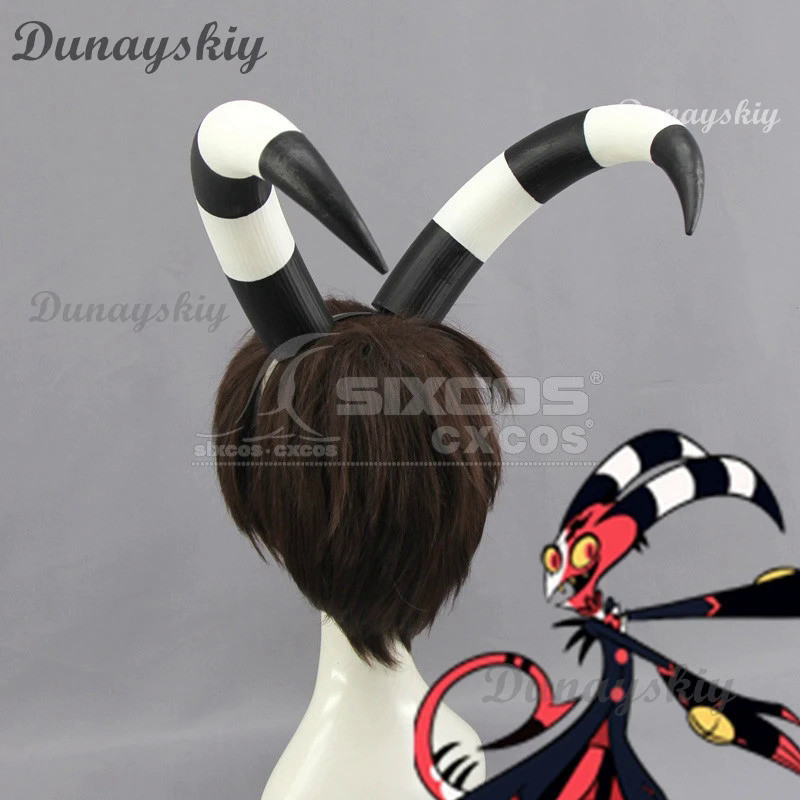 Blitzo Cosplay Horns Anime Helluva Cos Boss 22cm Balck White Bend Horns ...