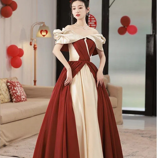 Red Evening Dress Party Fashion New Banquet Dress Off-shoulder Maxi ...