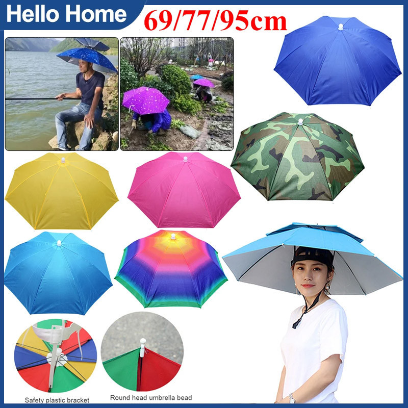 Foldable Head Umbrella Cap Shade Hat Men Women Outdoor Anti Rain ...