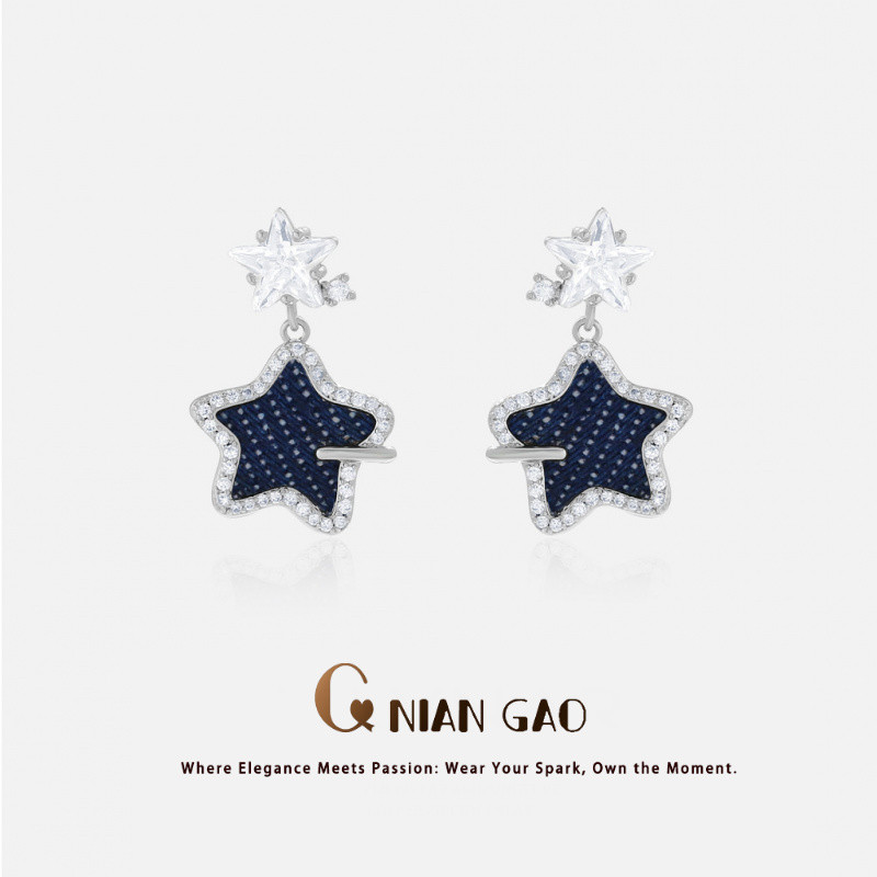 Ada Stok Bintang Lima Bucu Denim Biru 925 Subang Jarum Perak Anting ...