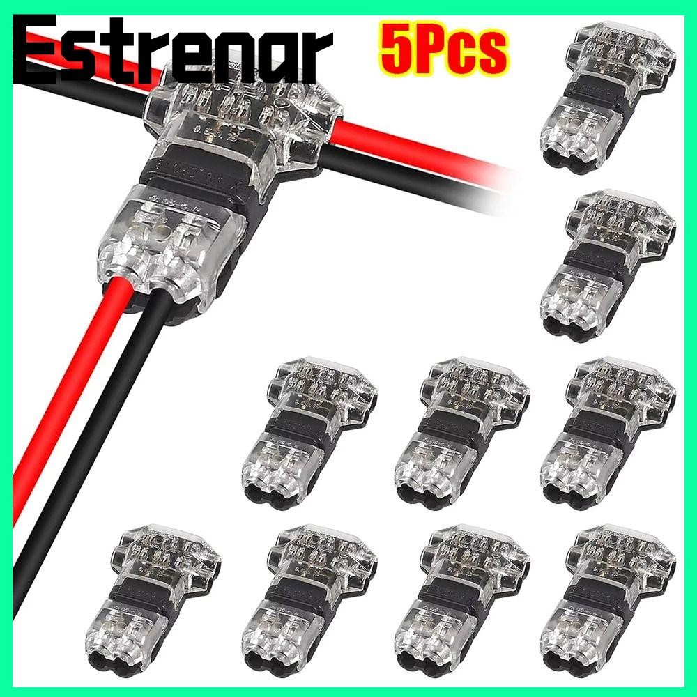 ESTRENAR 1/5Pcs Pluggable Wire Connector, T Type 2 Pin Electrical Cable Crimp, Low Voltage Quick ...