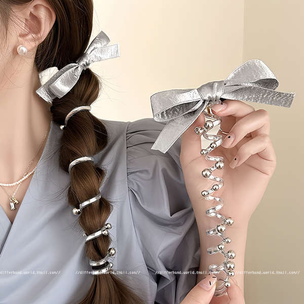 getah rambut hair rope Silver Bow Telephone Line Hair Ring Female High ...