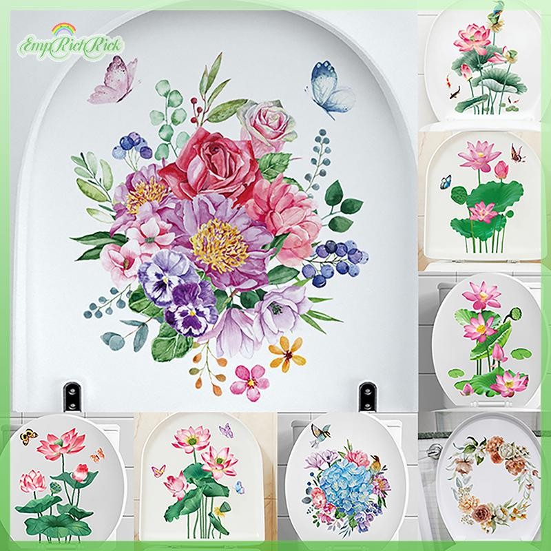 ERHK> WC Stickers Toilet Plant Floral Wall Sticker For Bathroom Toilet ...
