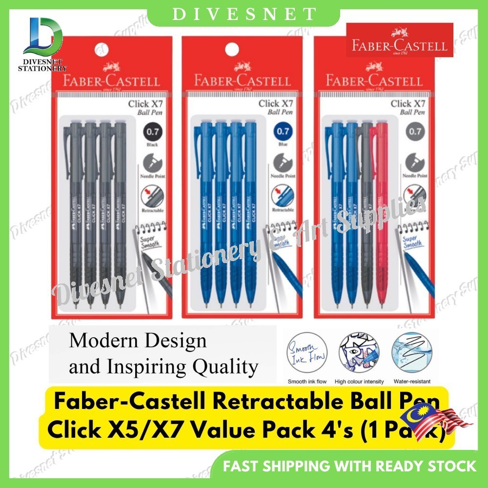 Faber-Castell Retractable Click X5 / X7 Ball Ballpoint Pen - VPack of 4 ...