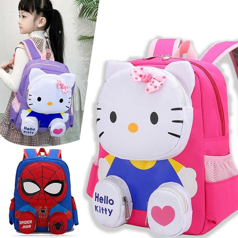 Cartoon Spiderman Backpack School Shoulder Bag Kids Hello Kitty Double ...