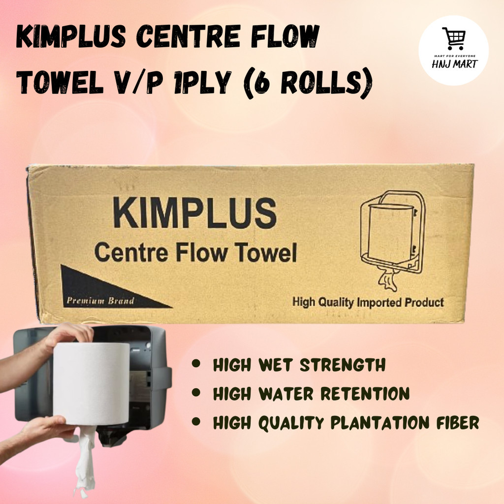 KIMPLUS CENTRE FLOW TOWEL V/P 1PLY 950G 6 ROLLS CENTRE PULL TOWEL HIGH WET STRENGTH TISSUE ...