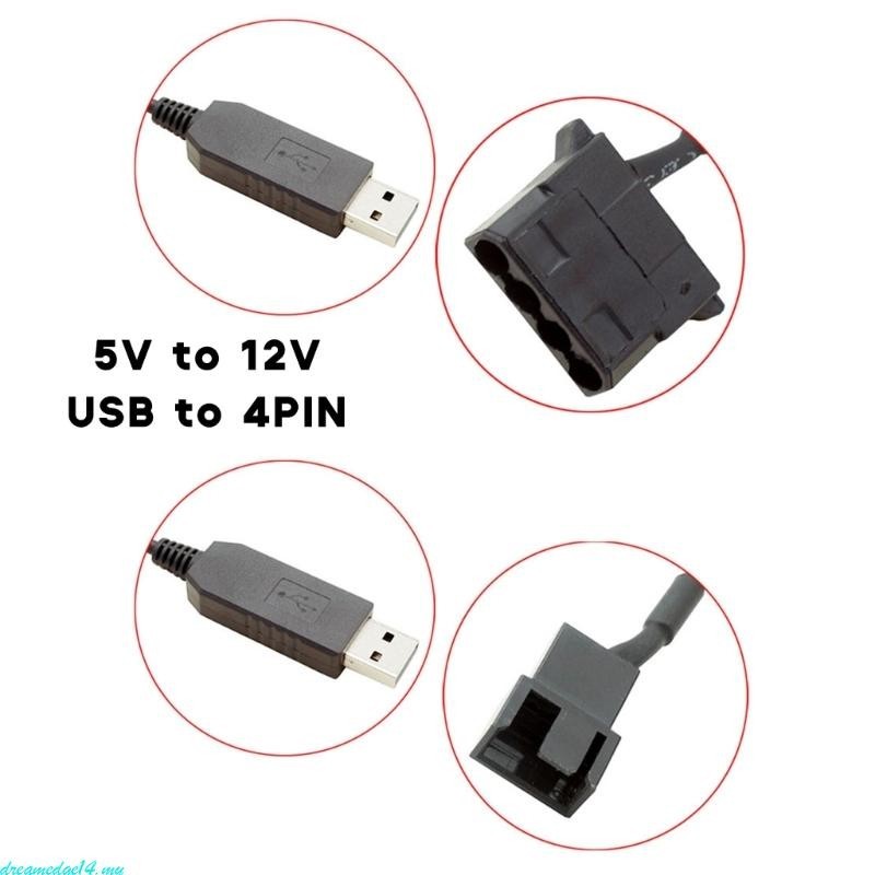 dreamedge14 5V To 12V Power Cable Connector 4Pin Fan To USB Adapter ...