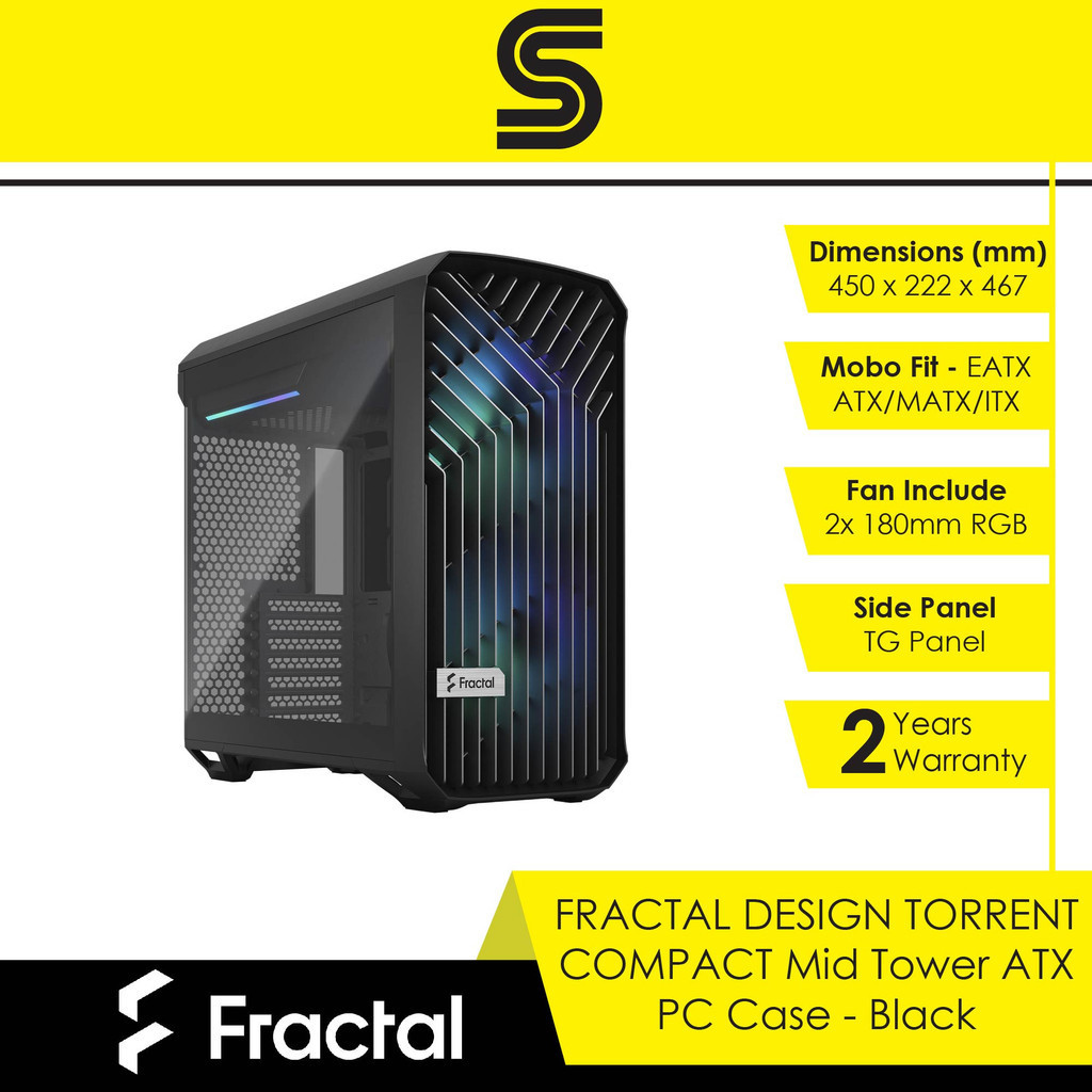 FRACTAL DESIGN TORRENT COMPACT Mid-Tower ATX PC Case - Black | Shopee ...