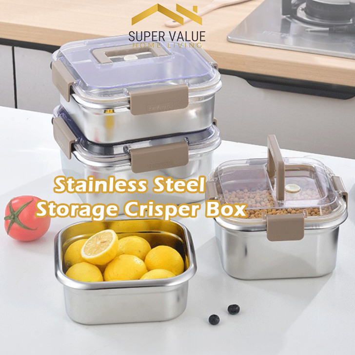 316 Stainless Steel Crisper Food Container Sealed Box With Lid Handle ...