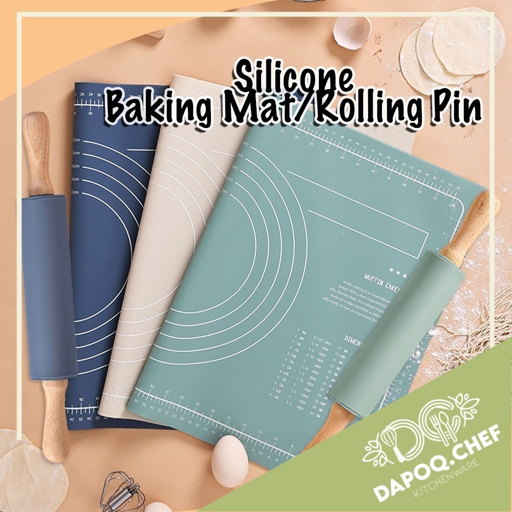 DC Rolling Pin Wooden Handle Silicone Non-Stick Roll Dough BPA Free ...