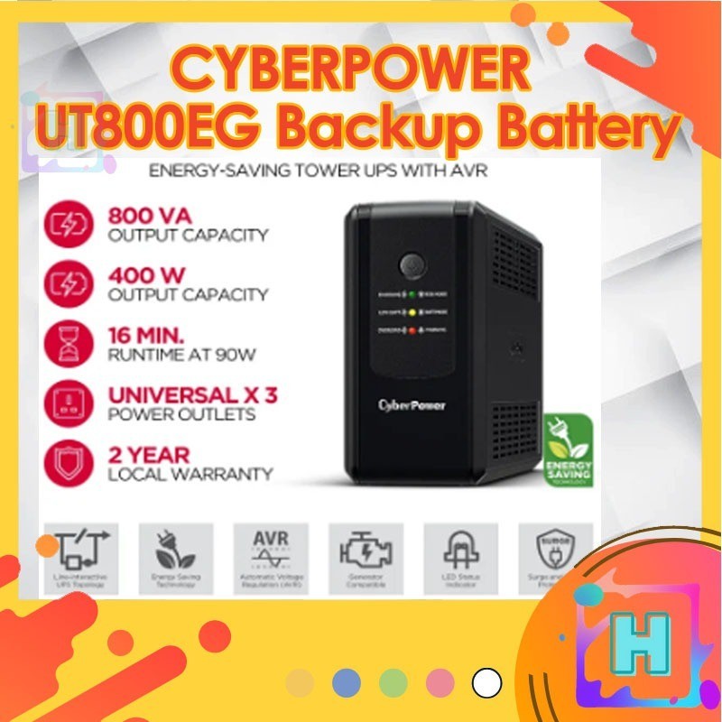 CyberPower UT800EG 800va 400w UPS Power Backup Battery Supply with AVR ...