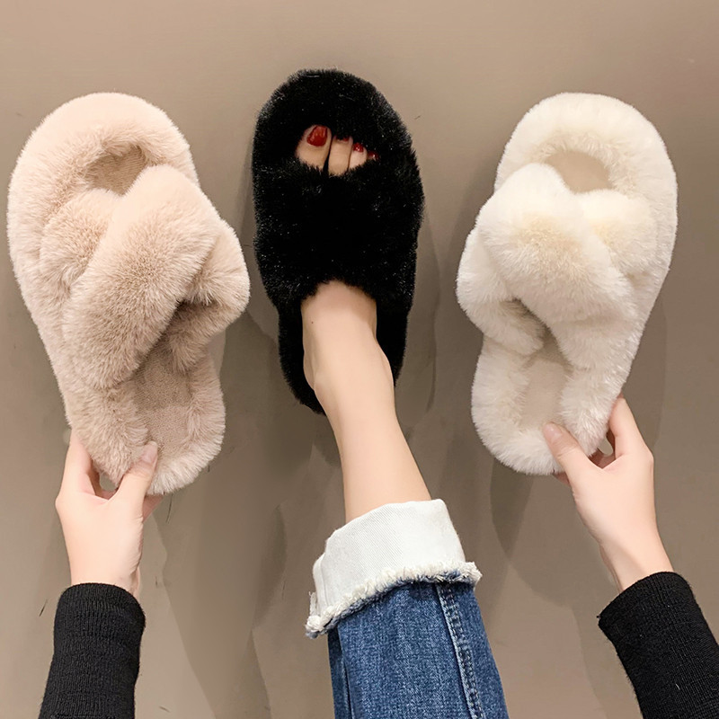 Women Winter Flat Heel Plush Indoor Slippers Size 35-40 Air Condition ...