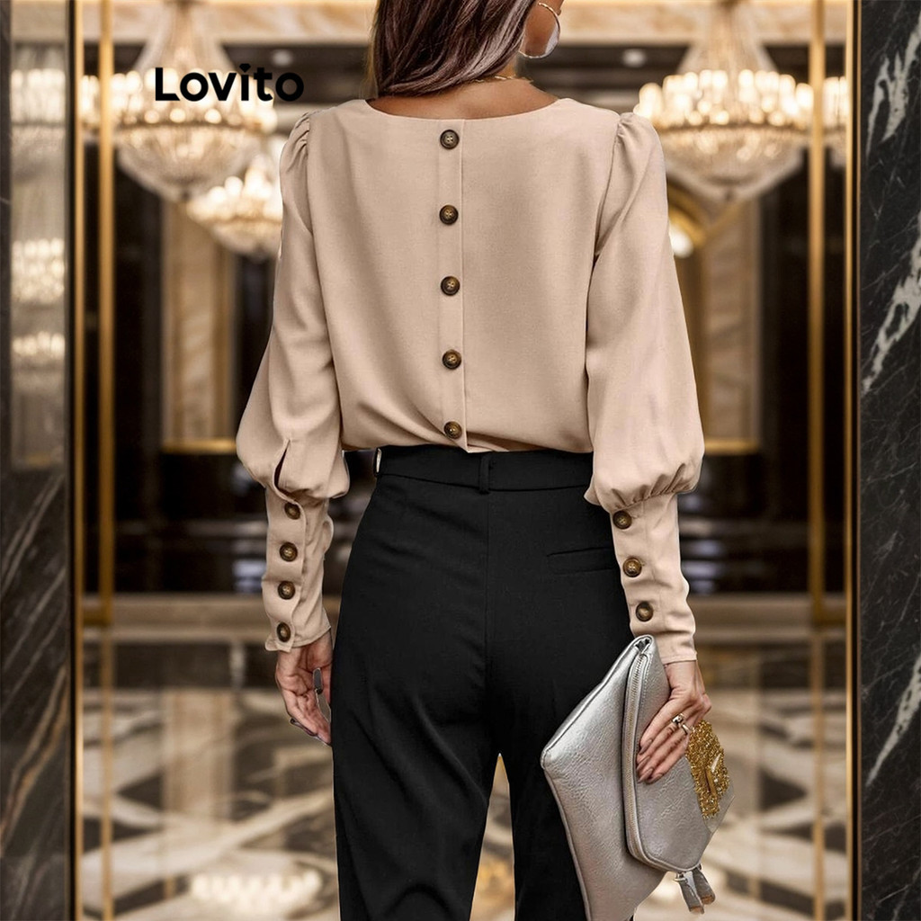 Lovito Elegant Plain Button Blouse for Women LNL50214 Lovito Blus ...