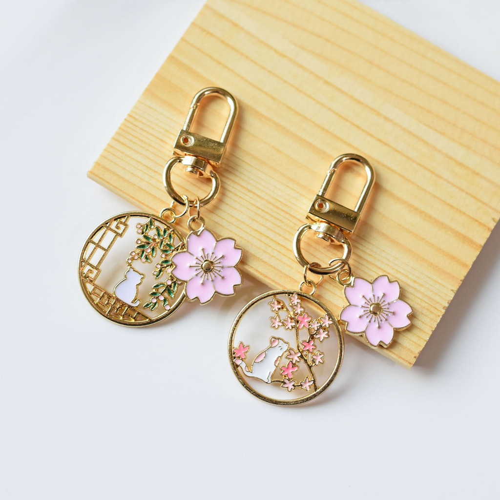 Cute Cat Keychain Flower Moon Cat Key Ring Enamel Key Chains Friendship ...