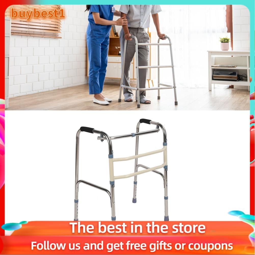Buybest1 Folding Walker Stainless Steel Elderly Large Foot Pad Height ...