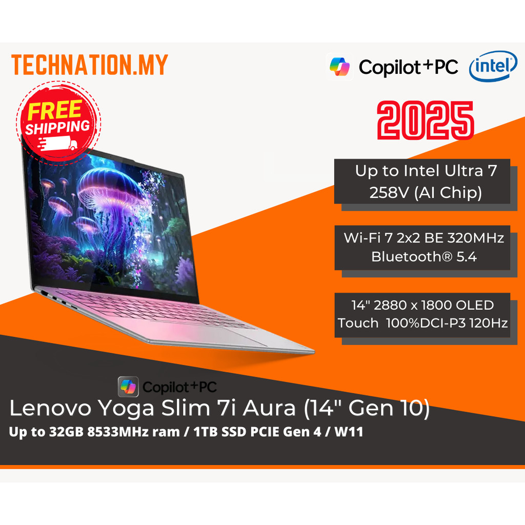 [2025][AI] Lenovo Yoga Slim 7i Aura 14 Gen 10 14ILL10 (Intel Ultra 7 258V/2.8K OLED/1.19KG ...