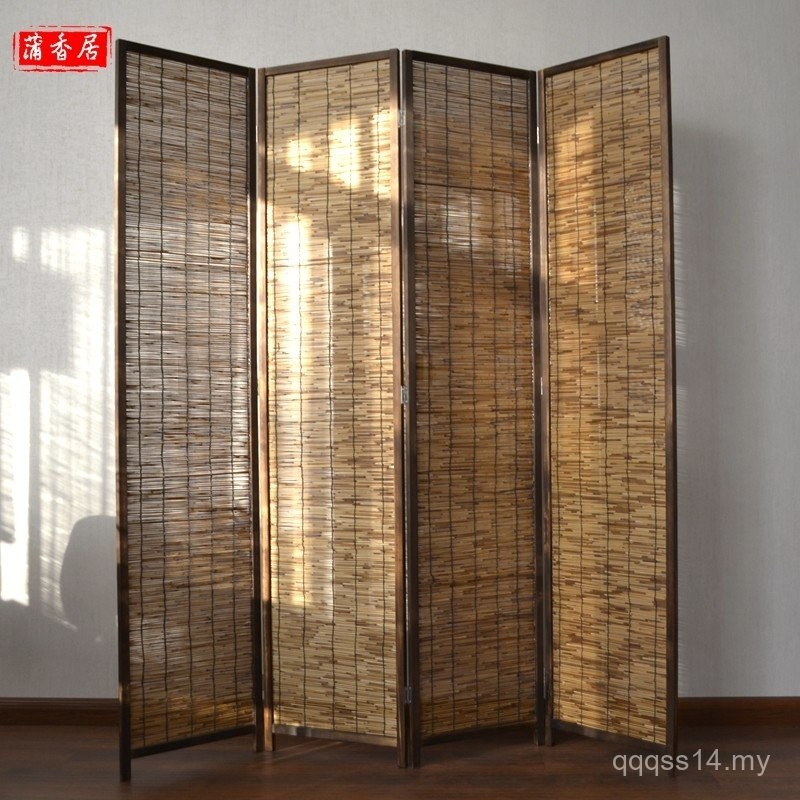 Medieval Style Solid Wood Reed Screen Partition Wall Living Room ...