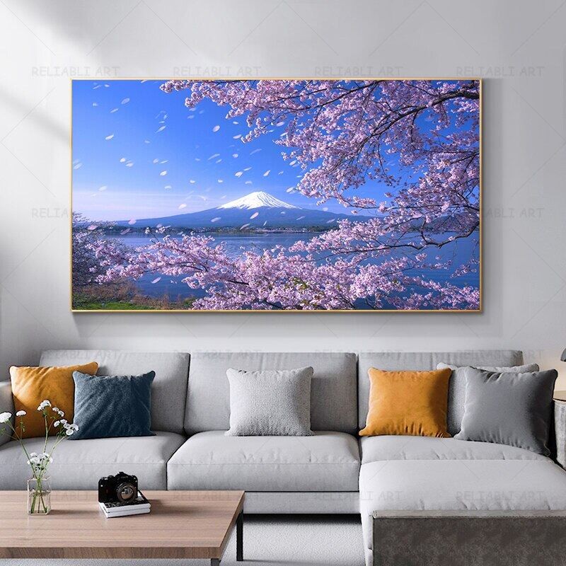 Seni Dinding Musim Bunga Jepun Gunung Fuji Melawak Kekacang Kanvas ...