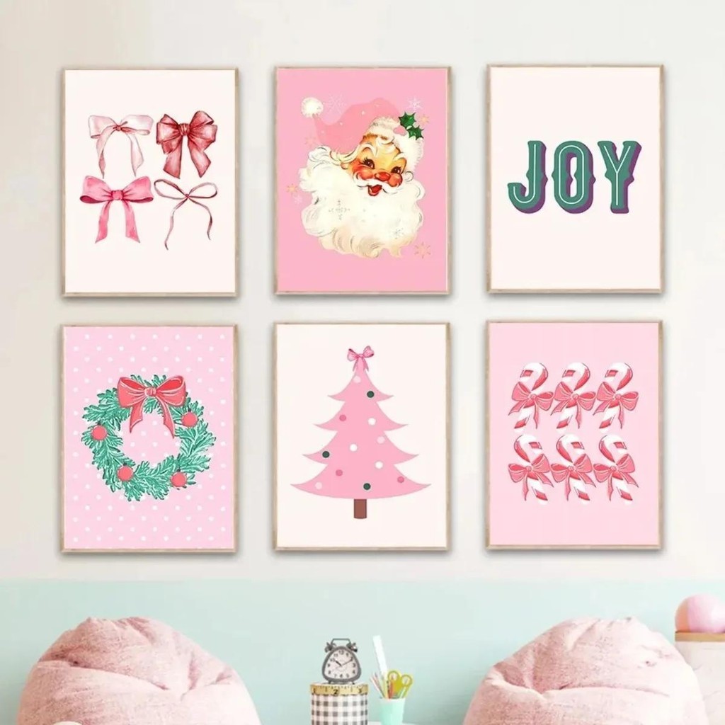 Karya Seni Dinding Quote Ceria Merah Jambu Pokok Krismas Santa Claus ...