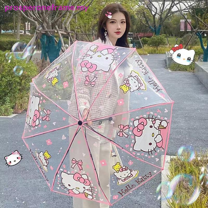 prosperoneframe Sanrio Manually Folding Transparent Umbrella Cute Hello ...