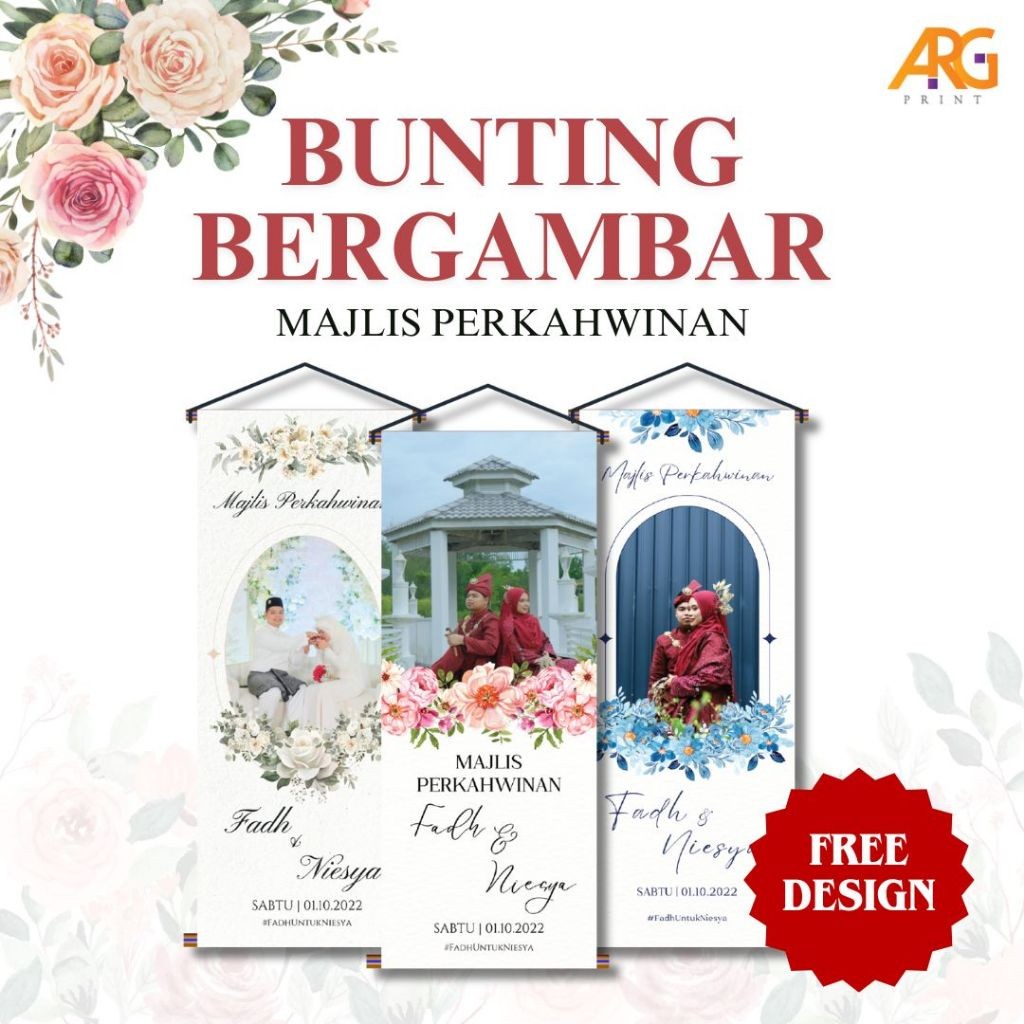 Bunting Banner Kahwin Tunang Bergambar Floral Simple Ready Design untuk ...