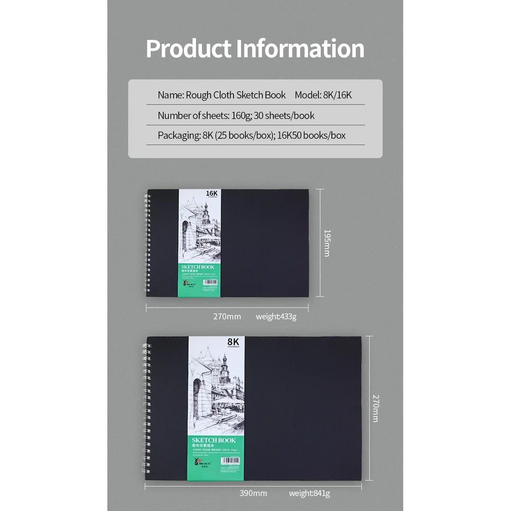 MIKAILAN Sketching Book Coil Coarse Textured 8k 16K notebook quick ...