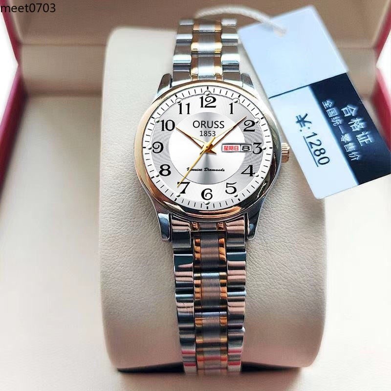 [Gift][With Box]New ORUSS Original Luxury Dual Calendar Stainless Steel ...