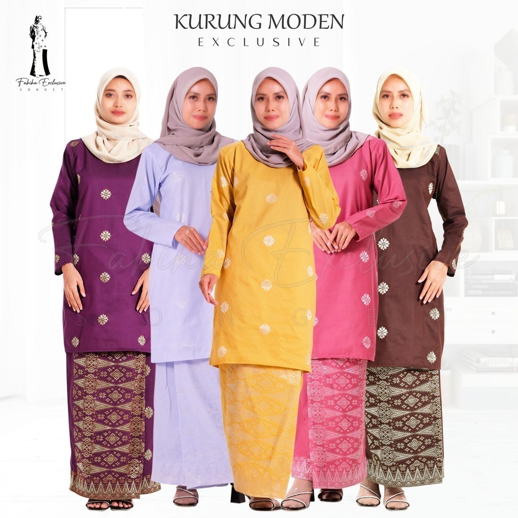 By Fabiha Exclusive | Baju Kurung Moden Songket Tenun Soft Cotton Bunga ...