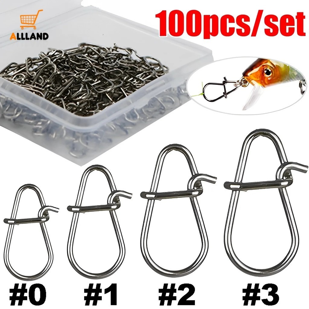 100 PCS Stainless Steel Fishing Snap - Hooked Snap Pin Fastlock Clip ...