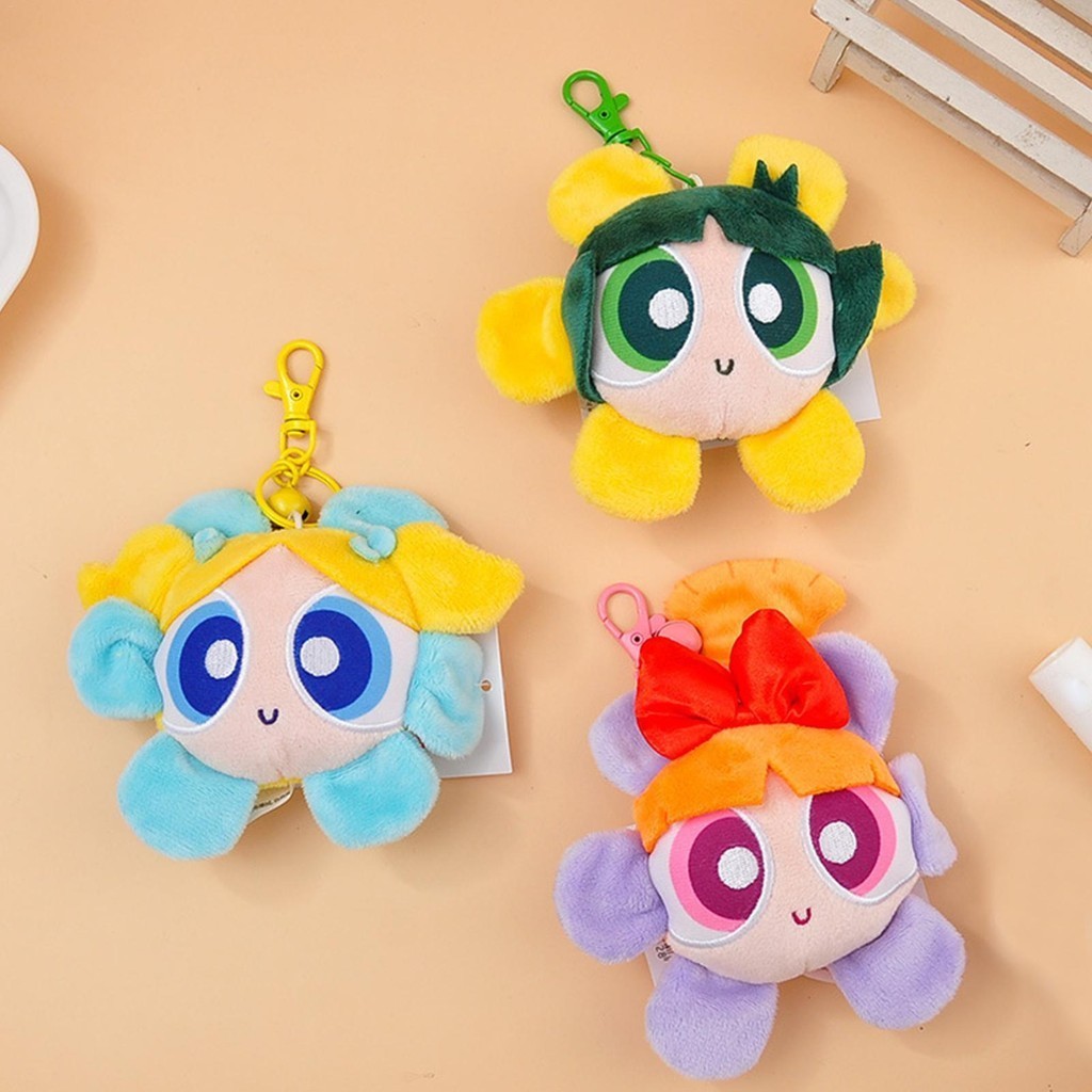 The Powerpuff Girls Plush Keychain Cute Flower Shape Backpack Charm Key ...