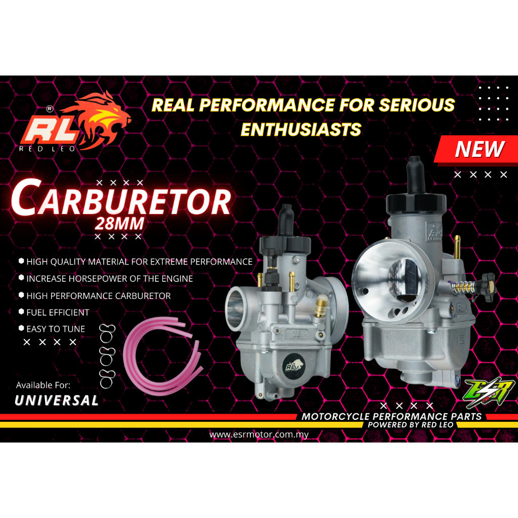 NEW MODEL RED LEO RACING CARBURETOR PE ( SLIDE BULAT ) ESR 24 26 28 30 ...