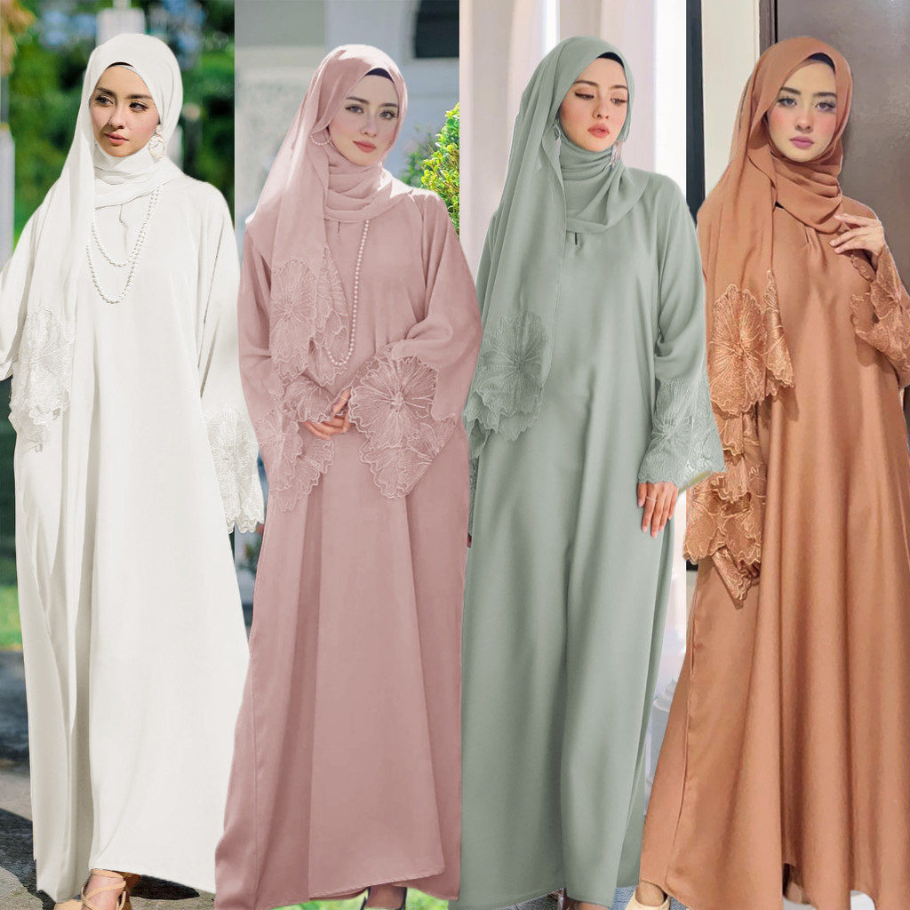 [Molio] Tudung Labuh with Jubah Embroidery Solid Color Elegant Baju ...