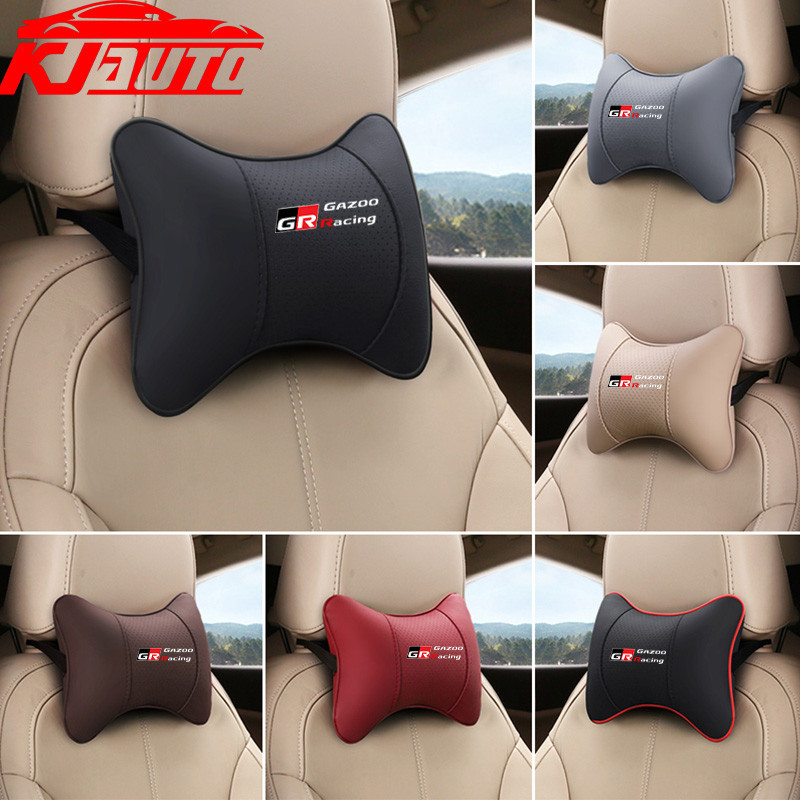 2pcs Car Neck Pillows Car Headrest Cushion Auto Leather Silk Cotton Headrest Interior For Toyota ...
