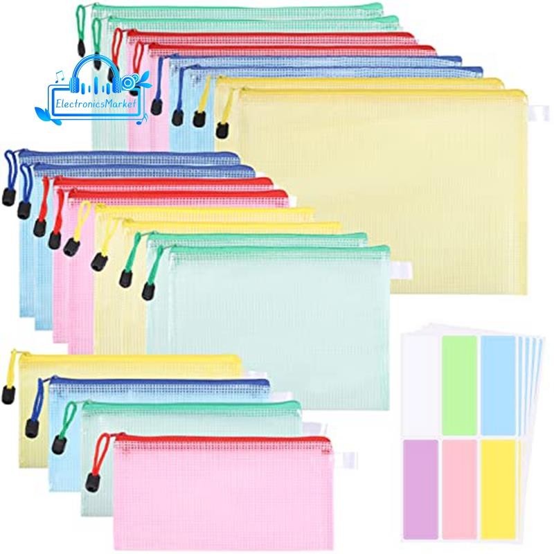 20 Pack Plastic Document Bag A4+A5+A6, File Folder Plastic Zip Pocket ...